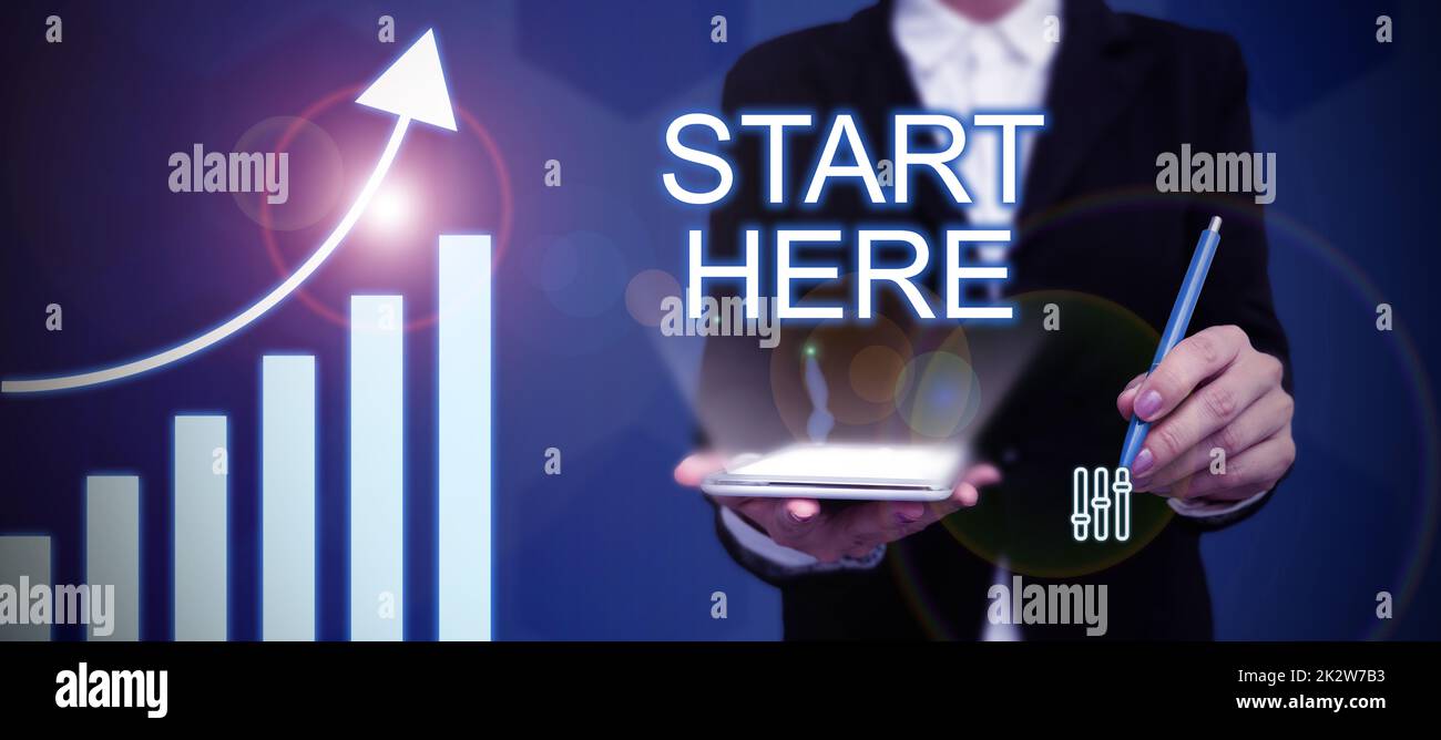 Conceptual display Start Here. Word Written on telling someone this is ...