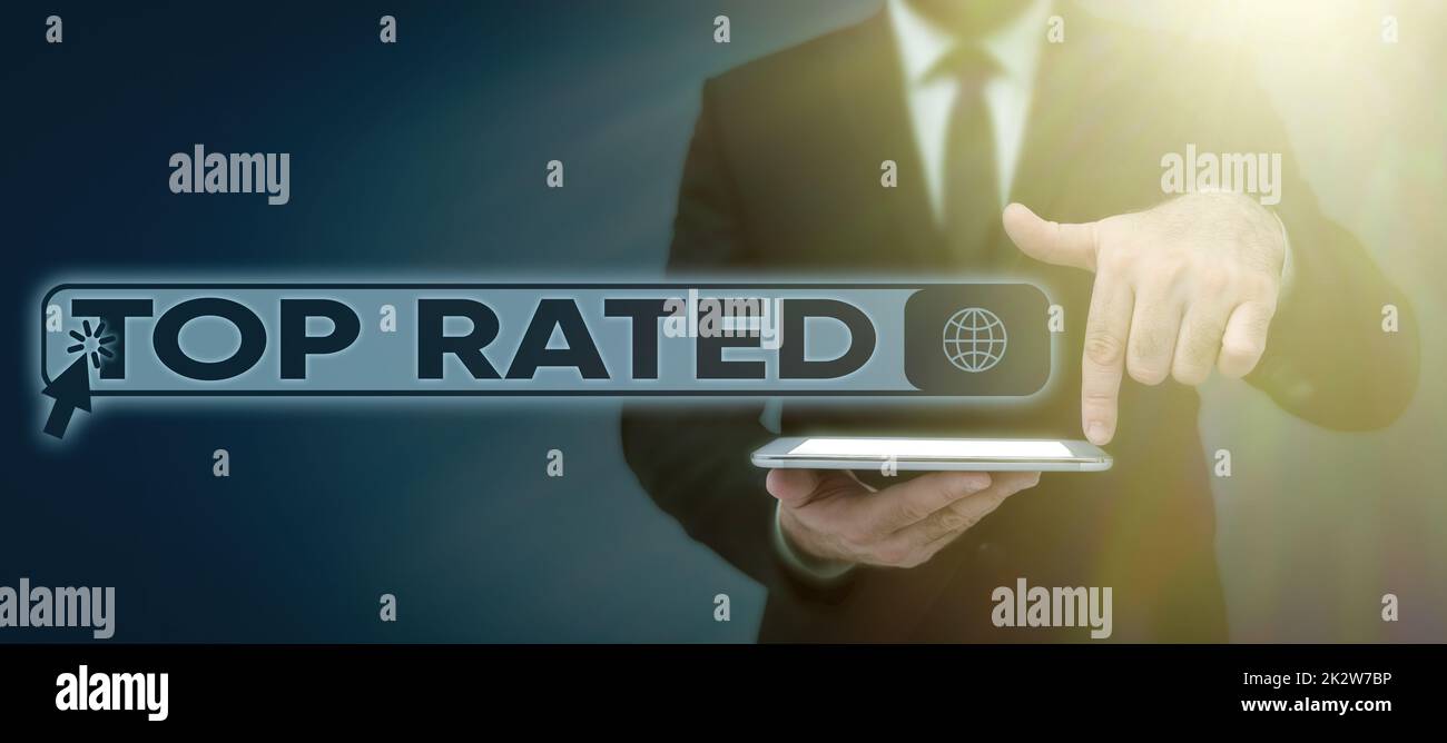 Text showing inspiration Top Rated. Word Written on The high amount of ...