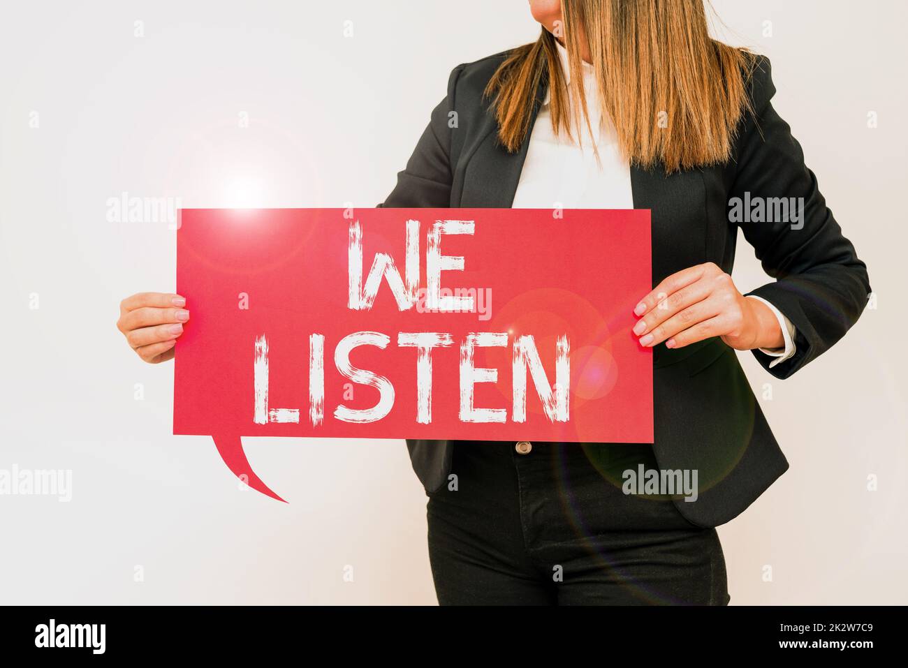 Writing displaying text We Listen. Business concept Group of showing ...