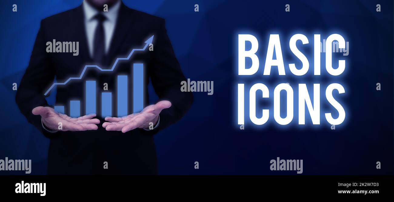 Text sign showing Basic Icons. Concept meaning pictogram or ideogram ...