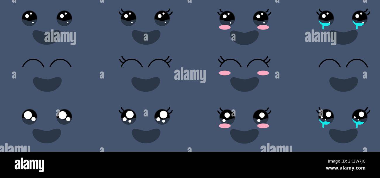 A vector illustration set of cute faces with different emotions Stock ...