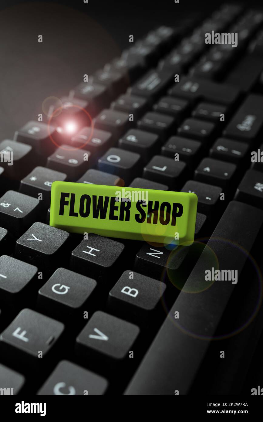 Handwriting text Flower Shop. Word for where cut flowers are sold with ...