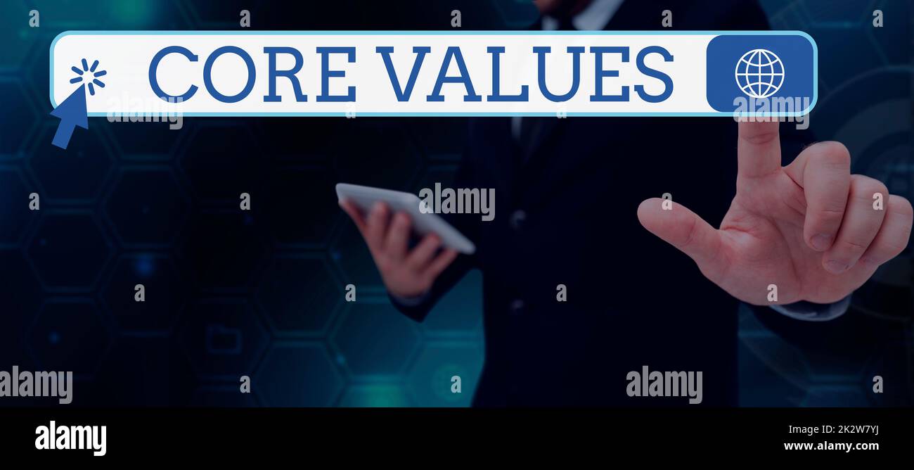 Conceptual caption Core Values. Business idea belief person or ...