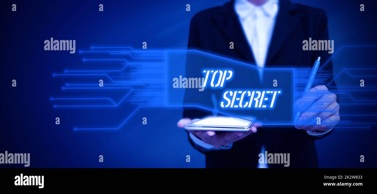 Sign displaying Top Secret. Business overview telling someone important ...