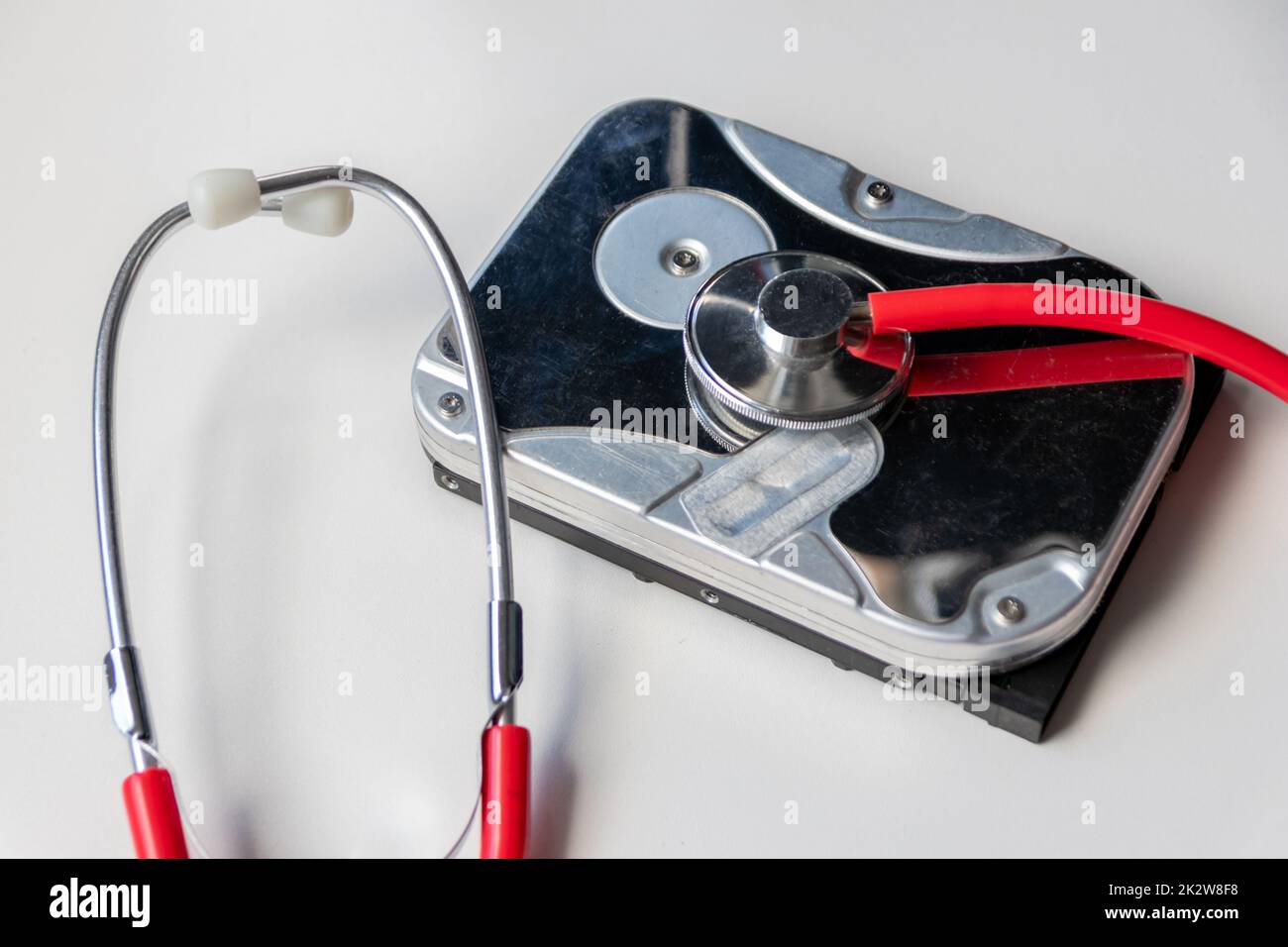 Red stethoscope with internal hard disk drive hdd contains health ...