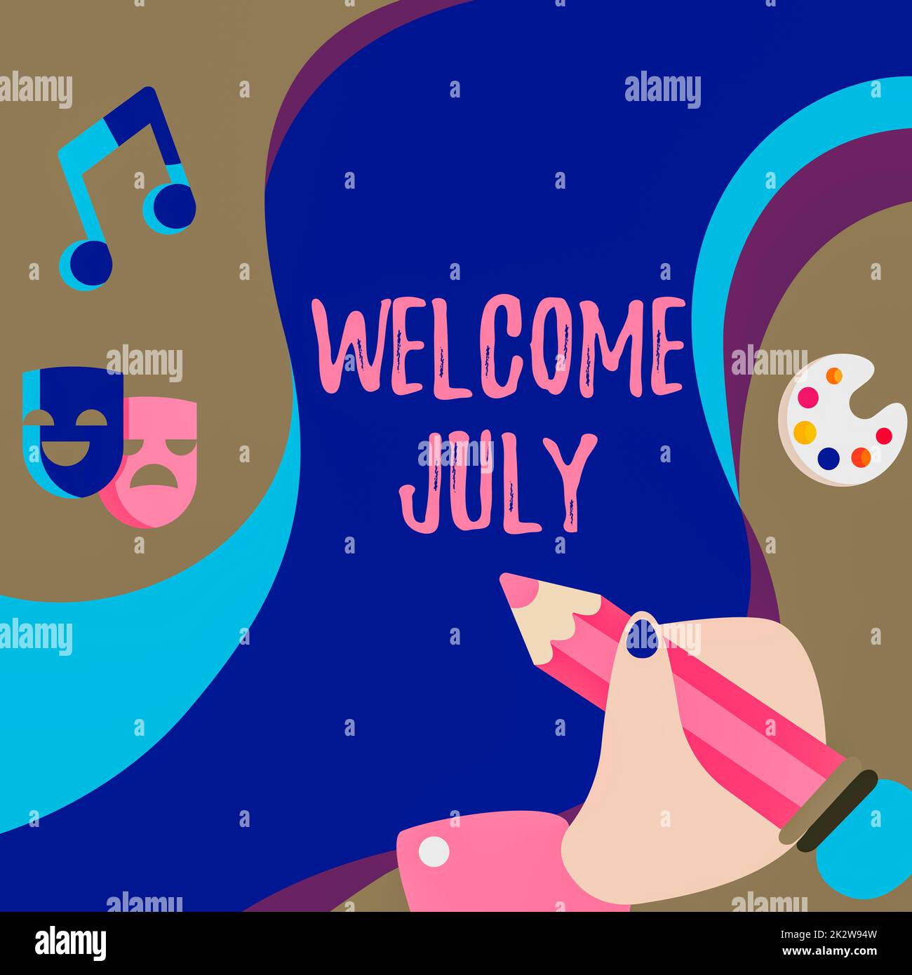 Hand writing sign Welcome July. Conceptual photo Calendar Seventh Month ...