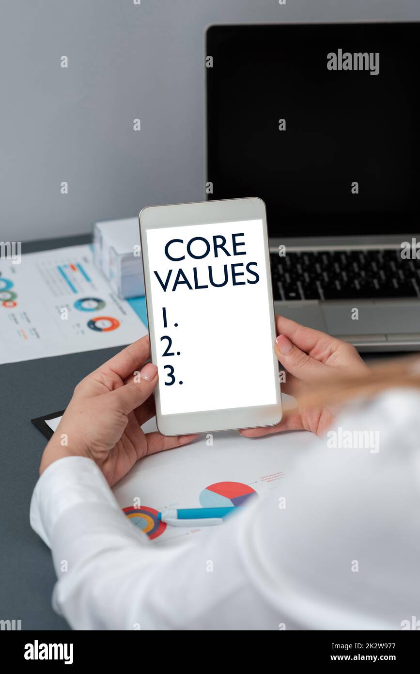 Text sign showing Core Values. Business showcase belief person or ... Text sign showing Core Values. Business showcase belief person or ...