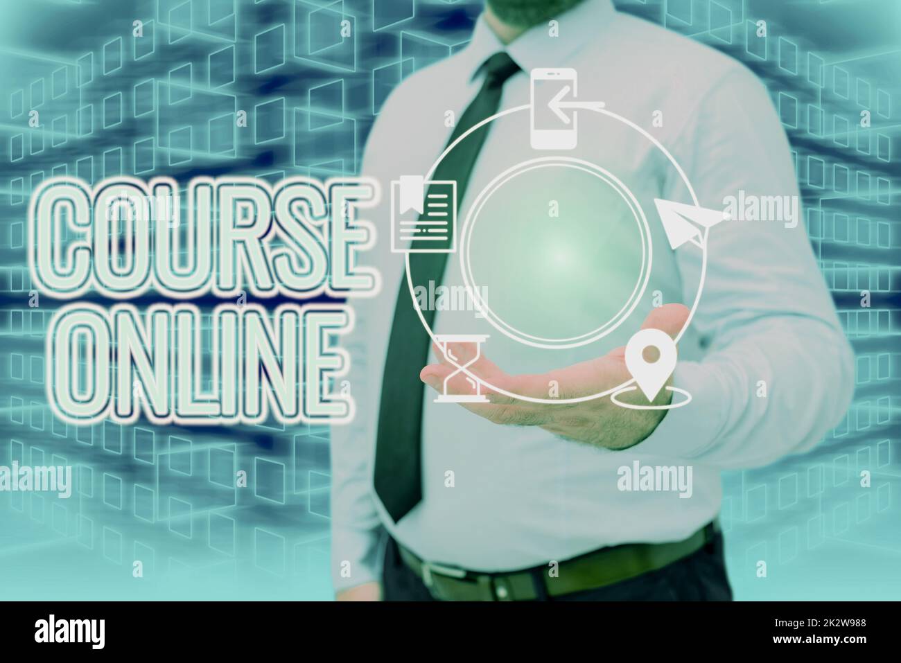 Text caption presenting Course Online. Word for eLearning Electronic Education Distant Study ...