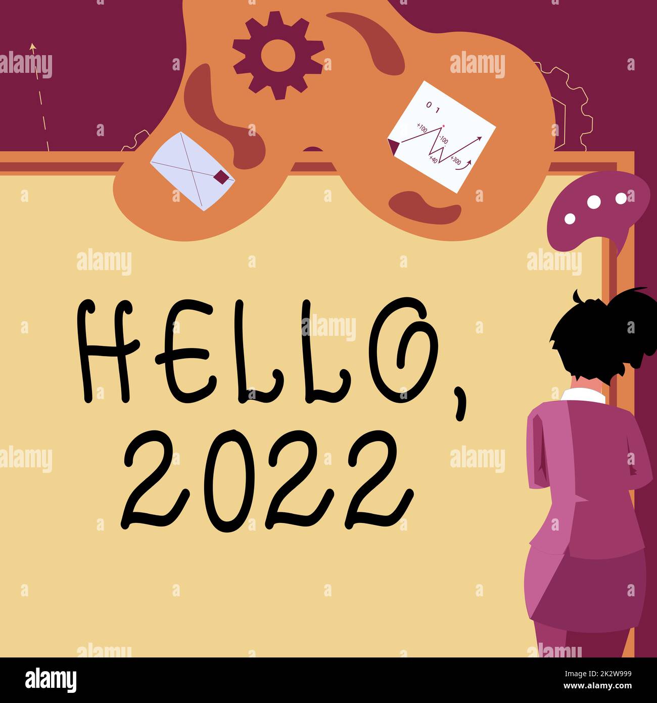 Text caption presenting Hello 2022. Concept meaning expression or gesture of greeting answering ...