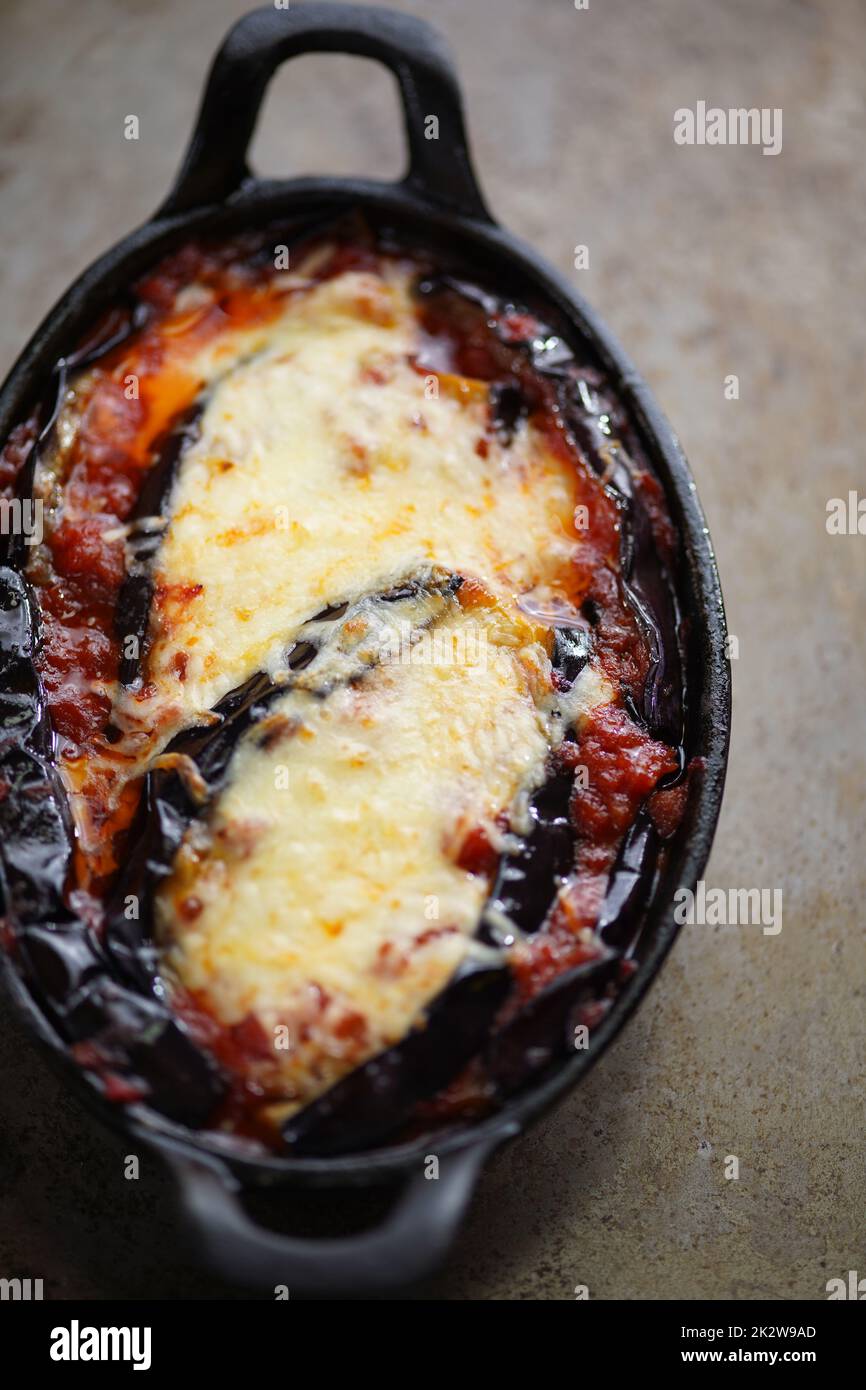 rustic italian comfort food eggplant parmigiana Stock Photo - Alamy