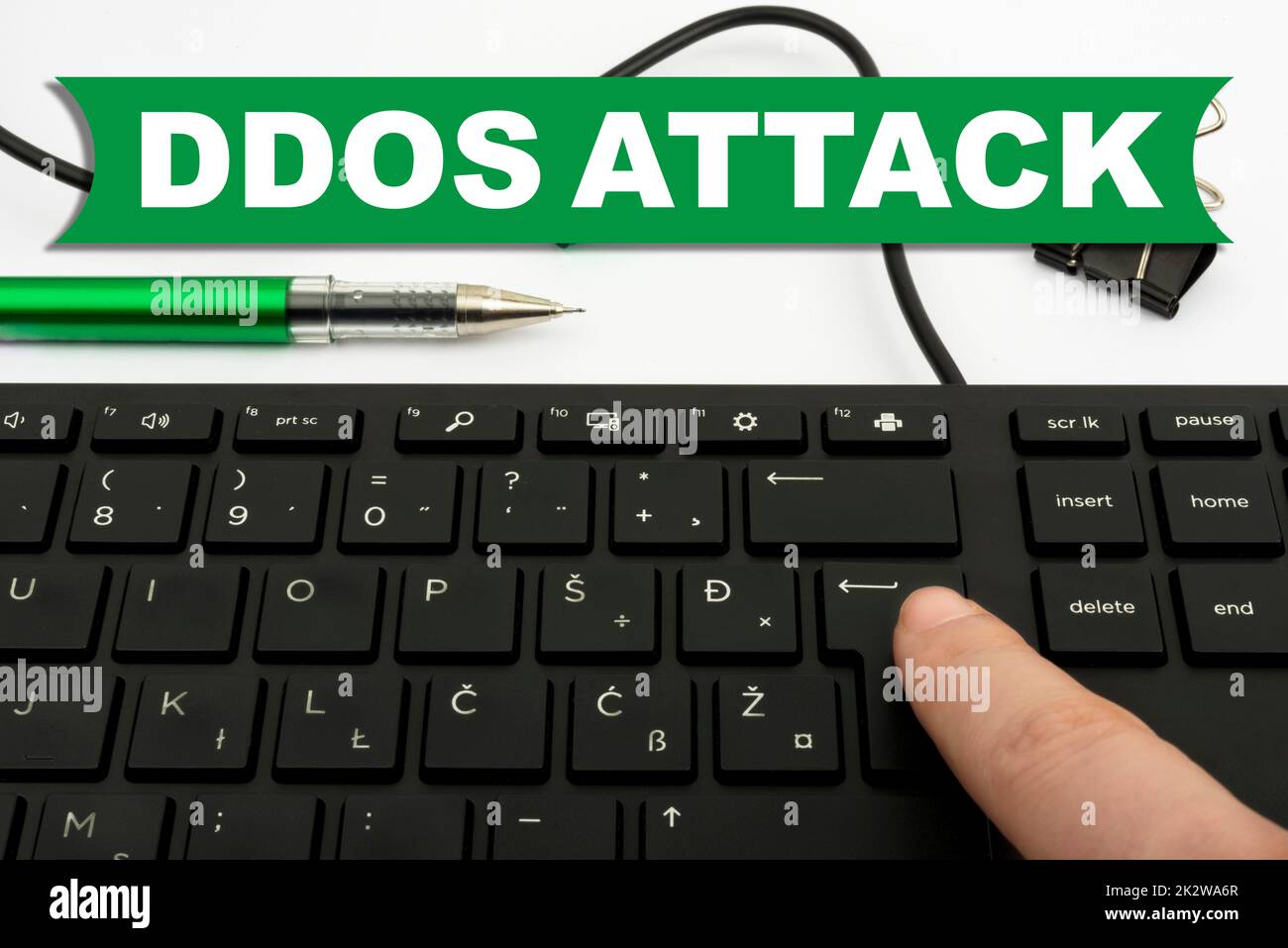 Conceptual caption Ddos Attack. Concept meaning perpetrator seeks to make network resource ...