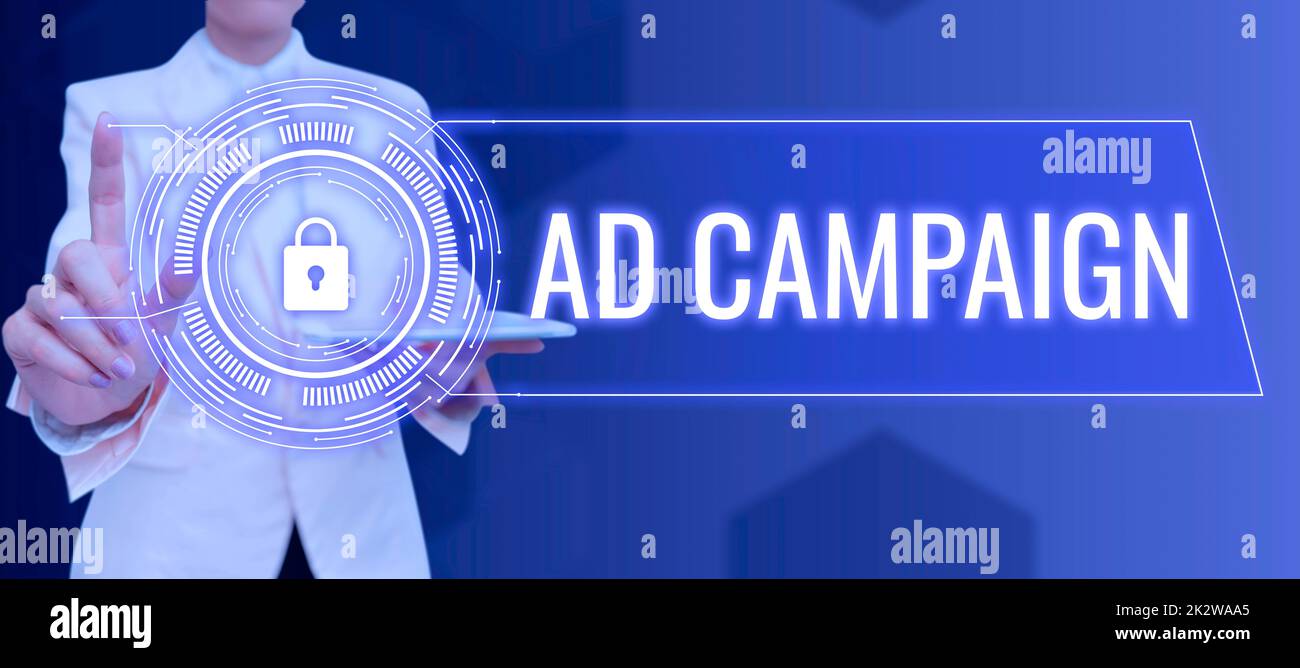 Hand writing sign Ad Campaign. Concept meaning promotion of specific ...