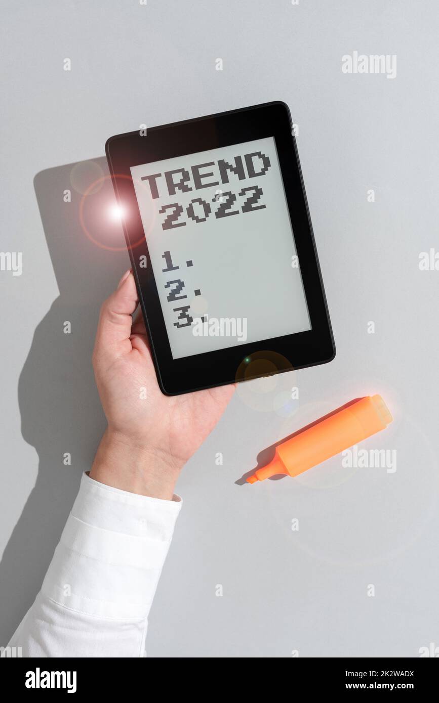 Sign displaying Trend 2022. Conceptual photo things that is famous for ...