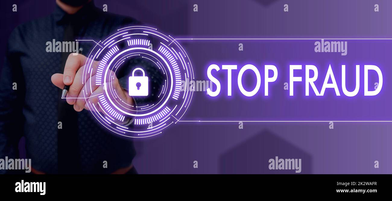 Text caption presenting Stop Fraud. Word Written on campaign advices ...