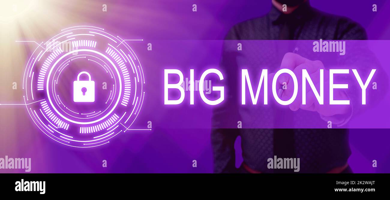 Conceptual caption Big Money. Word for Pertaining to a lot of ernings ...