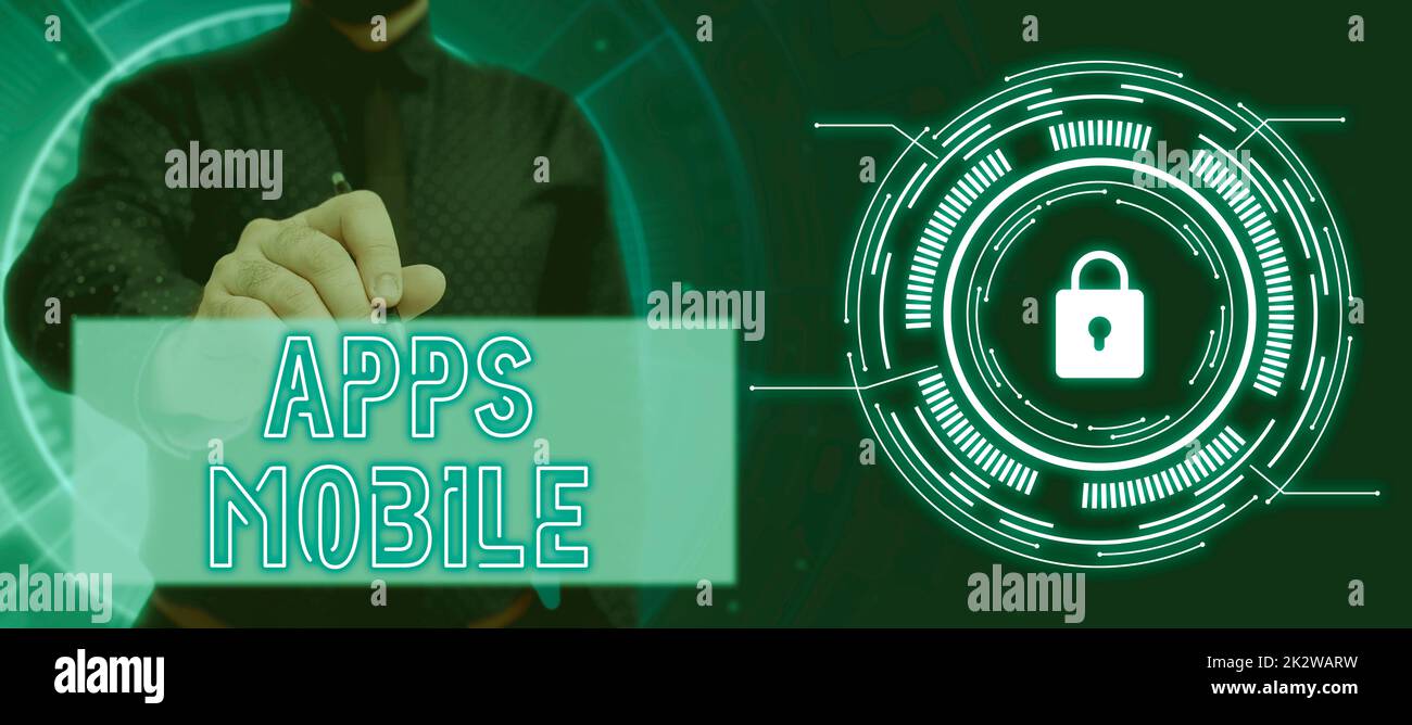Sign displaying Apps Mobile. Concept meaning computer program designed to run on phone hand held ...