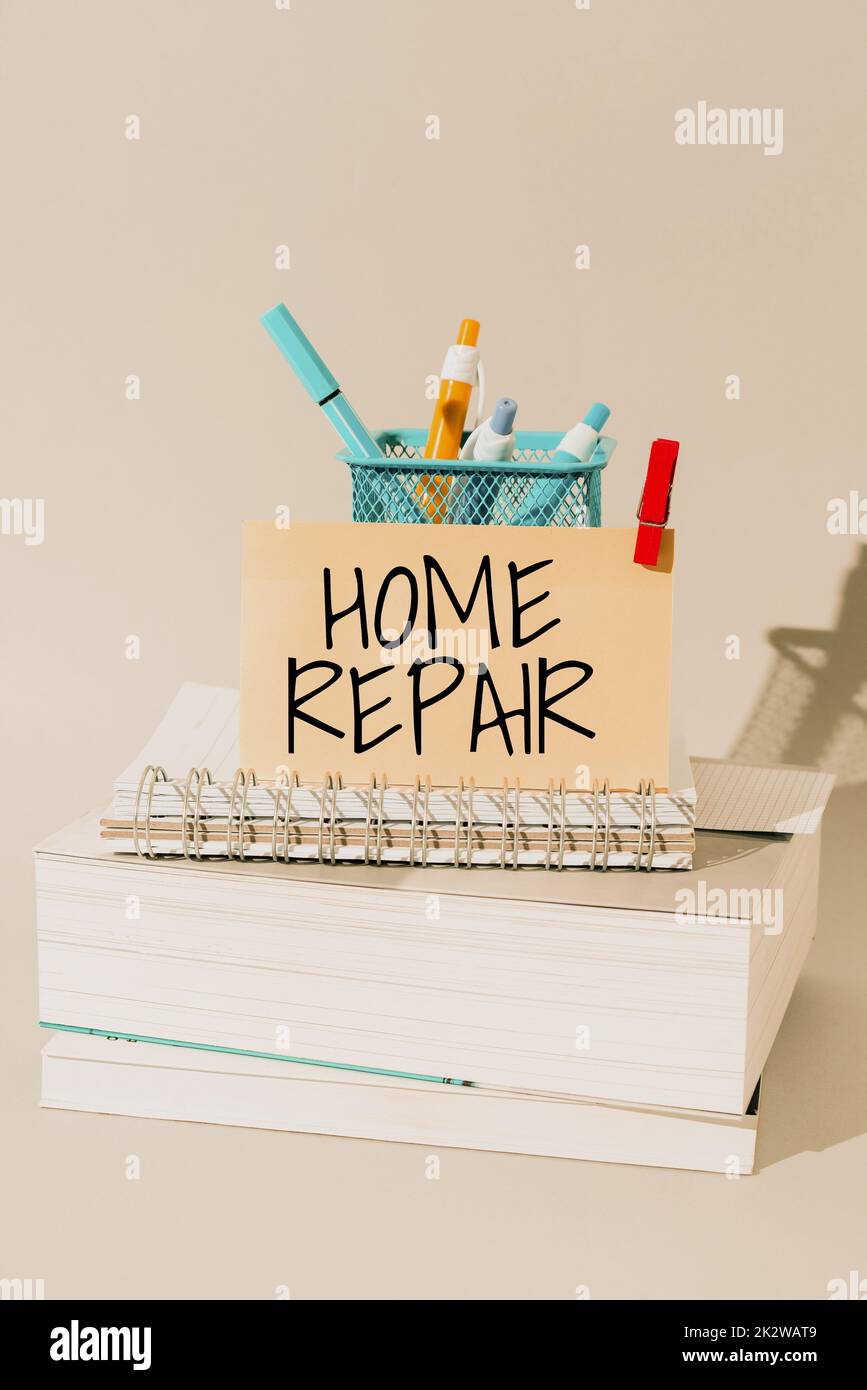 Hand writing sign Home Repair. Internet Concept maintenance or ...
