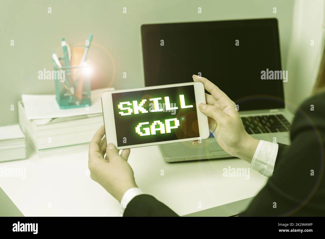 Sign displaying Skill Gap. Business overview Refering to a person s is ...