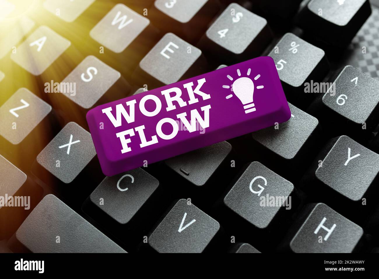 Text sign showing Work Flow. Business showcase Continuity of a certain task to and from an ...