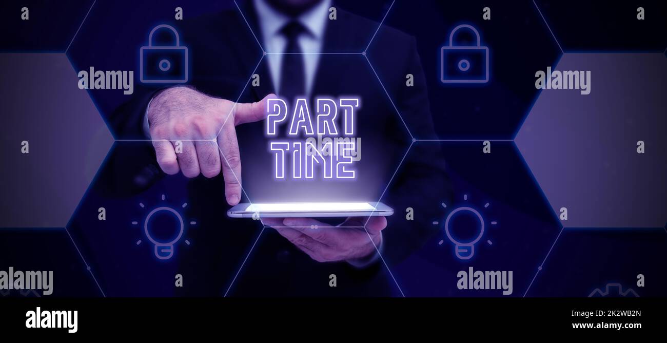 Text sign showing Part Time. Conceptual photo A work or job that is not ...