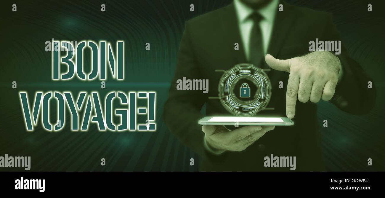 Writing displaying text Bon Voyage. Business approach used express good ...
