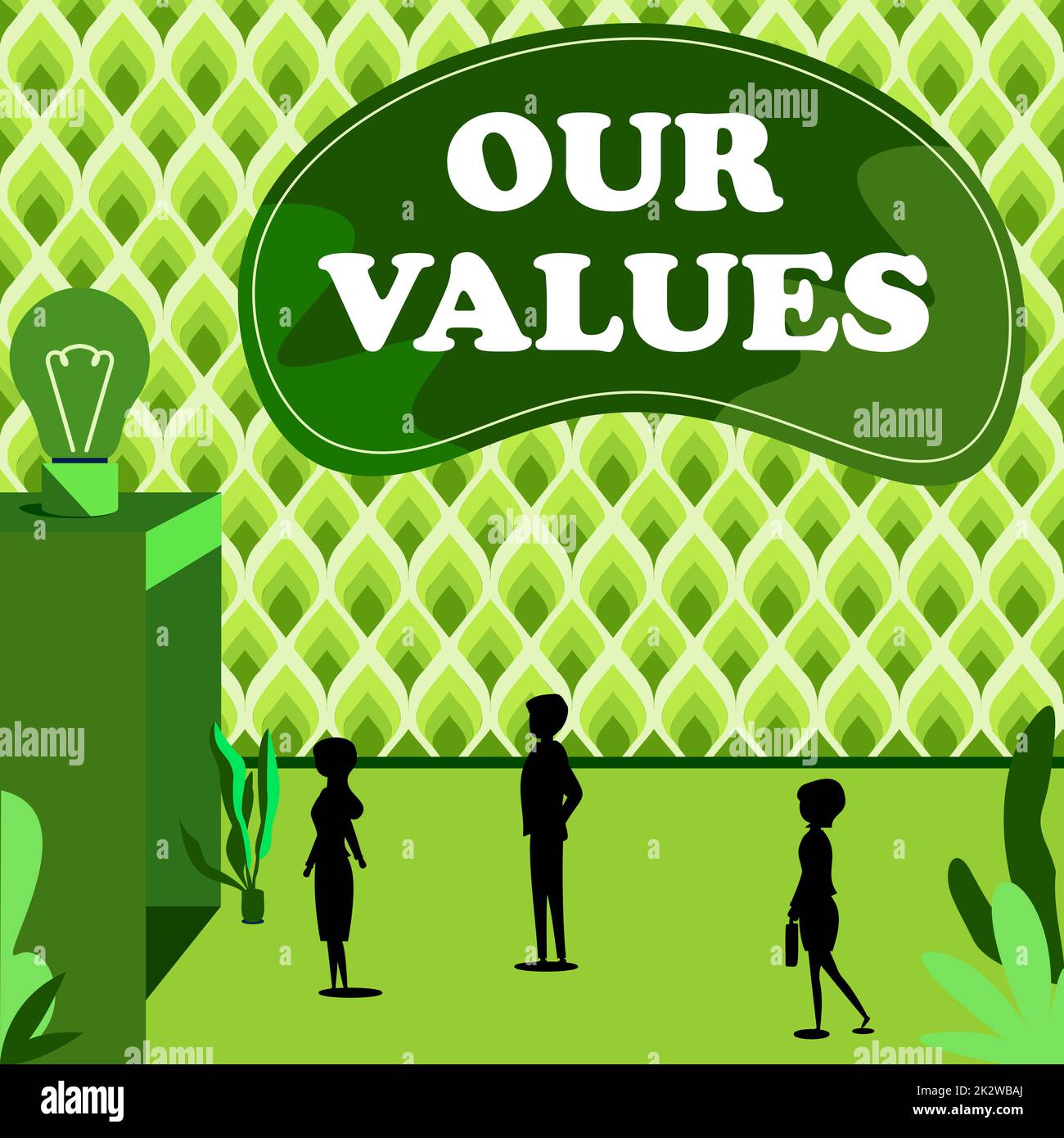 Conceptual caption Our Values. Concept meaning list of morals companies ...