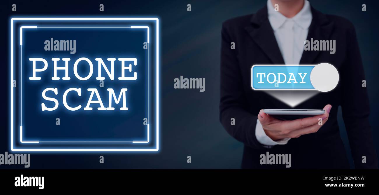 Conceptual caption Phone Scam. Business approach getting unwanted calls ...
