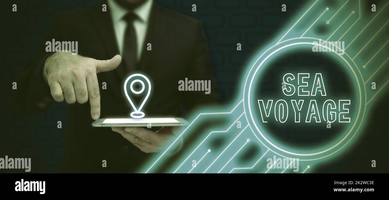 Text showing inspiration Sea Voyage. Business showcase riding on boat ...