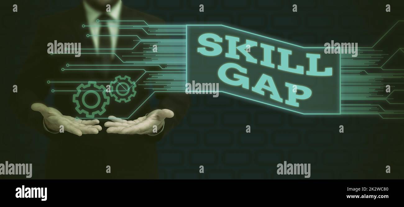 Text caption presenting Skill Gap. Concept meaning Refering to a person ...