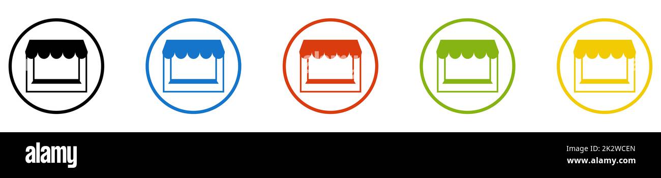 Round Button collection - Market Icon in black, blue, red, green and ...