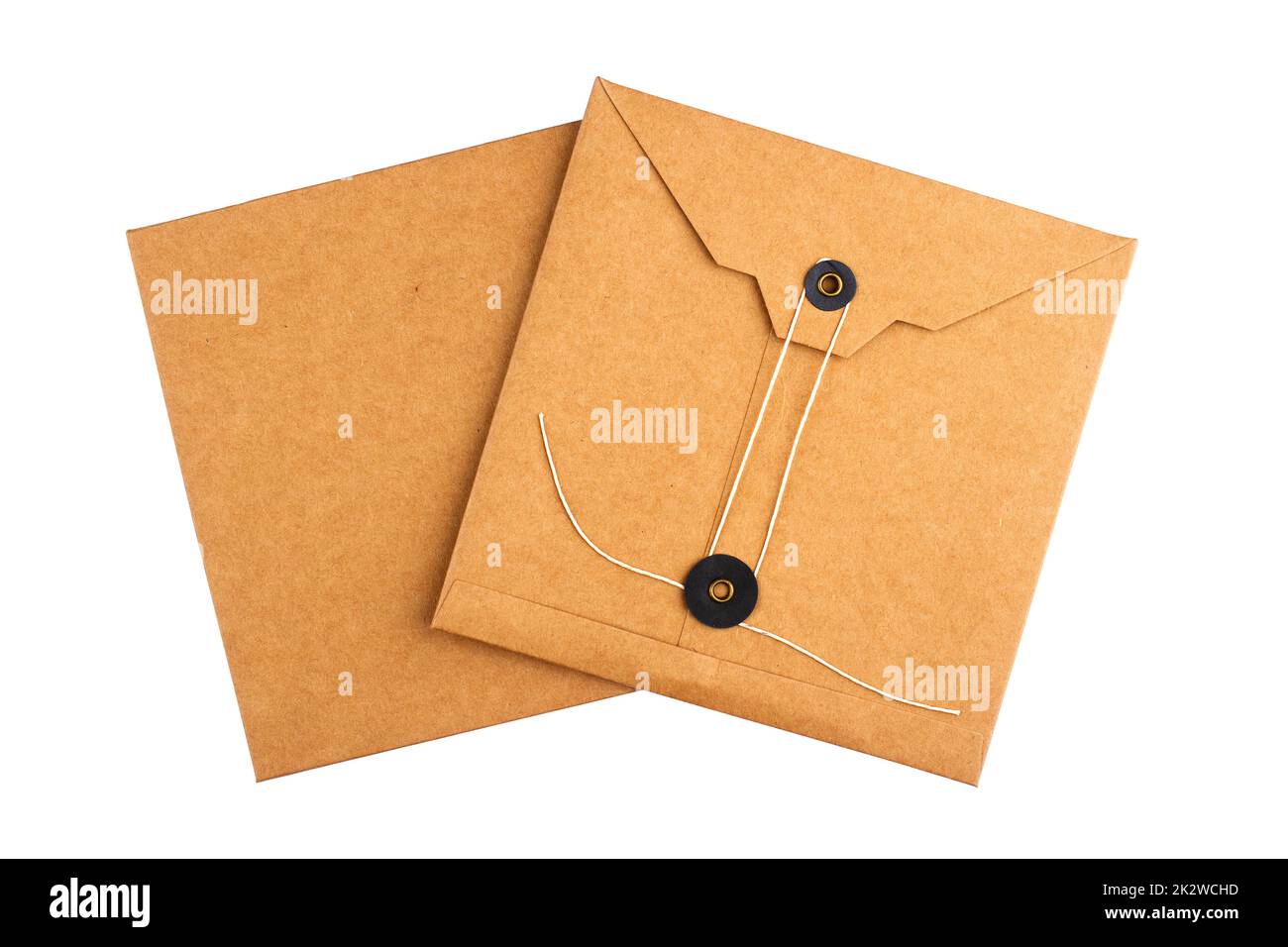 square craft paper envelopes with textile thread enclosing isolated on ...