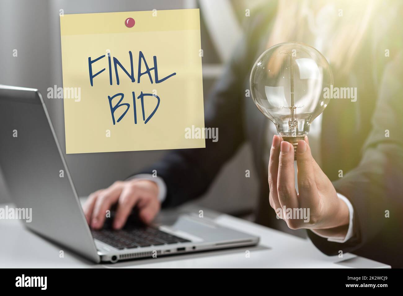 Handwriting text Final Bid. Concept meaning The decided cost of an item ...