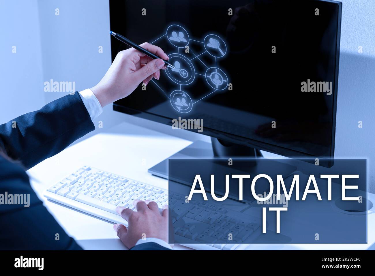 Hand writing sign Automate It. Word for convert process or facility to ...