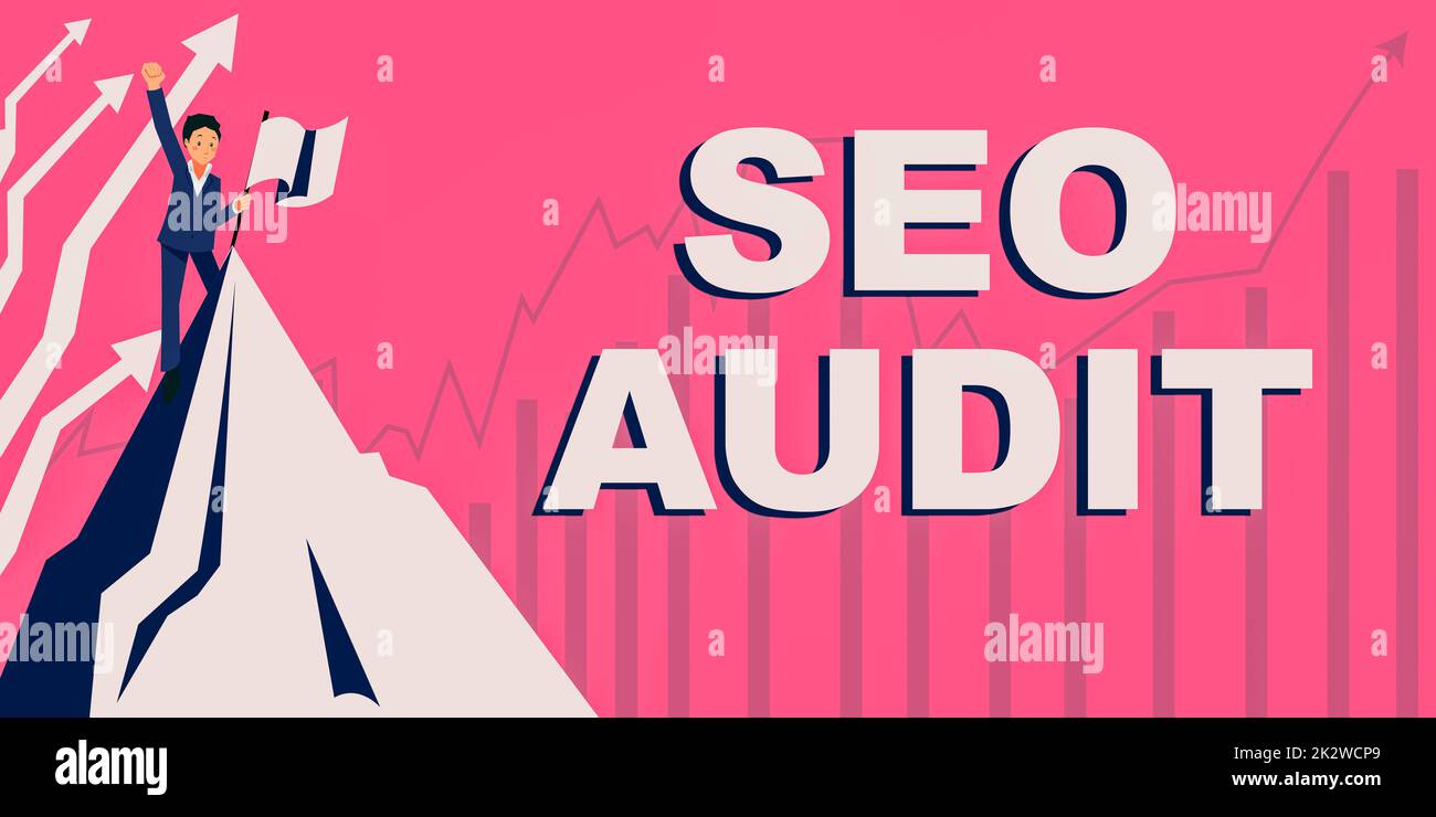 Hand writing sign Seo Audit. Word Written on Search Engine Optimization validating and verifying ...