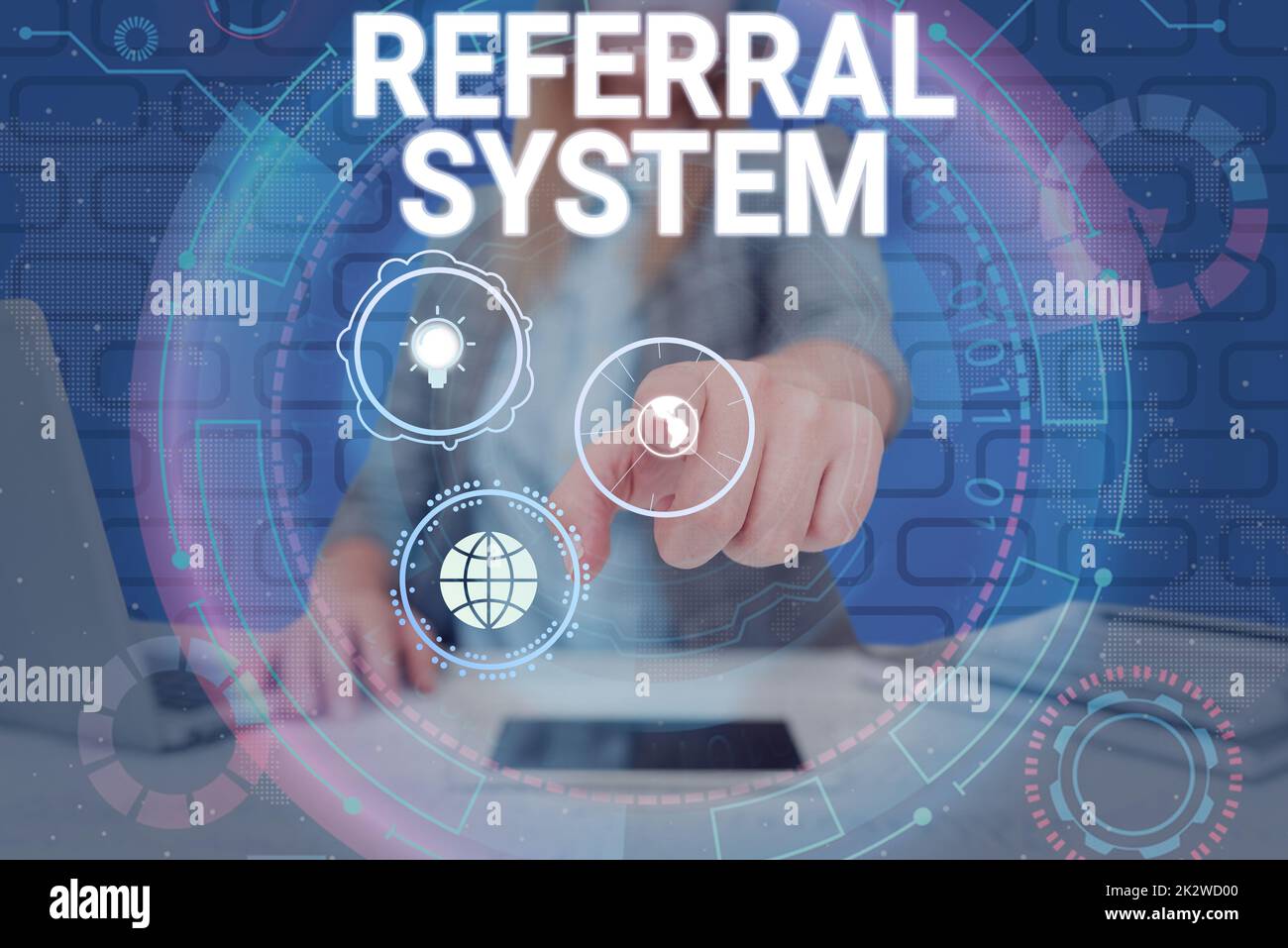 Conceptual caption Referral System. Business concept sending own ...