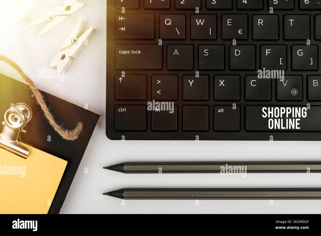 Hand writing sign Shopping Online. Business concept buying you want ...