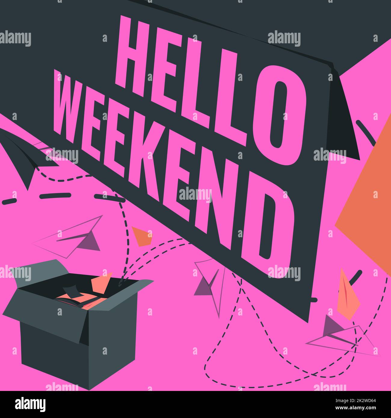 Text caption presenting Hello Weekend. Concept meaning Getaway ...