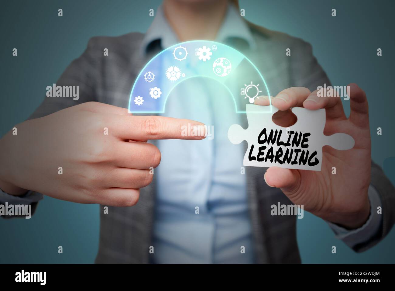 Text caption presenting Online Learning. Business overview Larning with ...