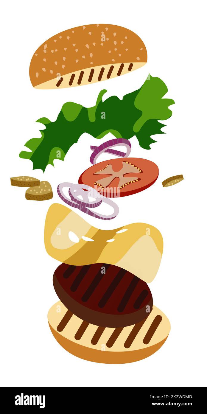 Vector illustration of a falling burger Stock Photo - Alamy