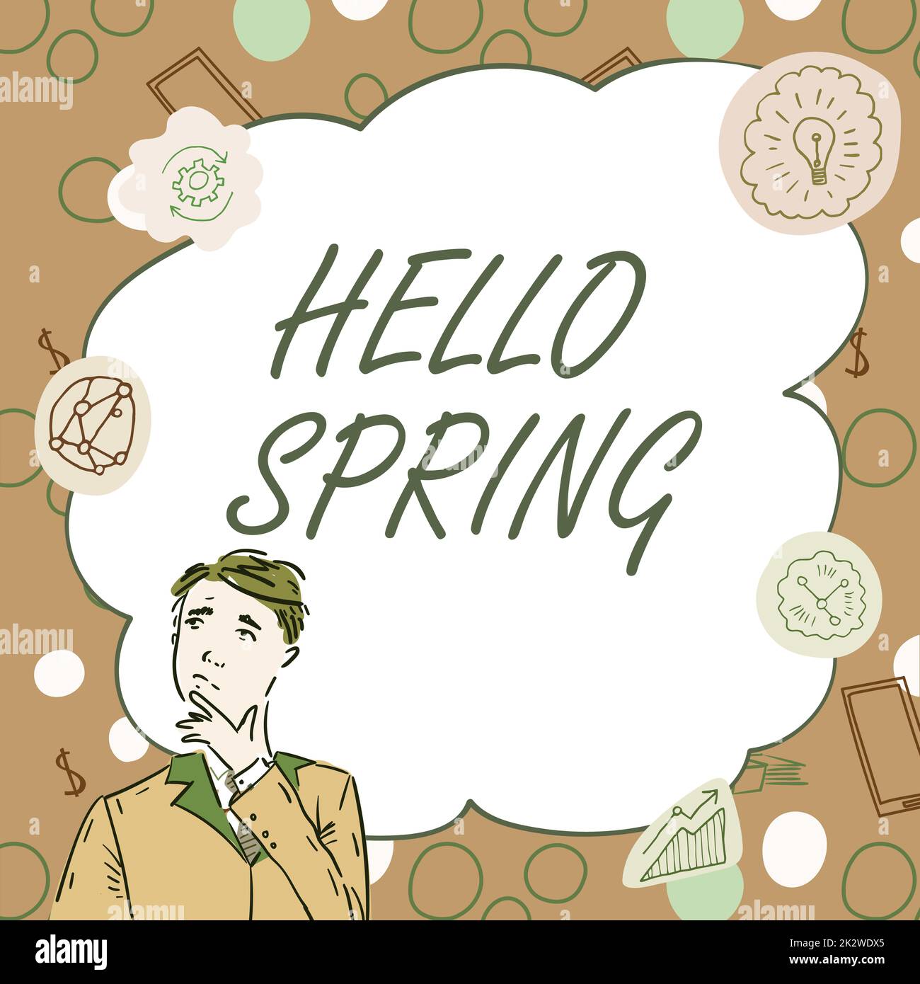 Text caption presenting Hello Spring. Business showcase Welcoming the ...