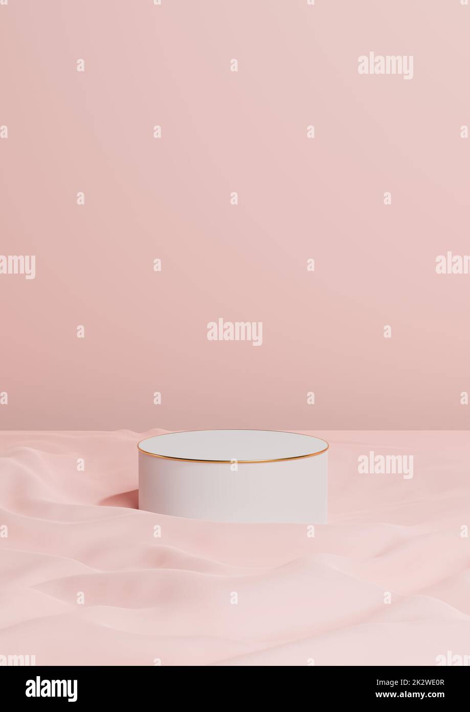 Pastel, light red, salmon pink 3D rendering minimal product display one ...