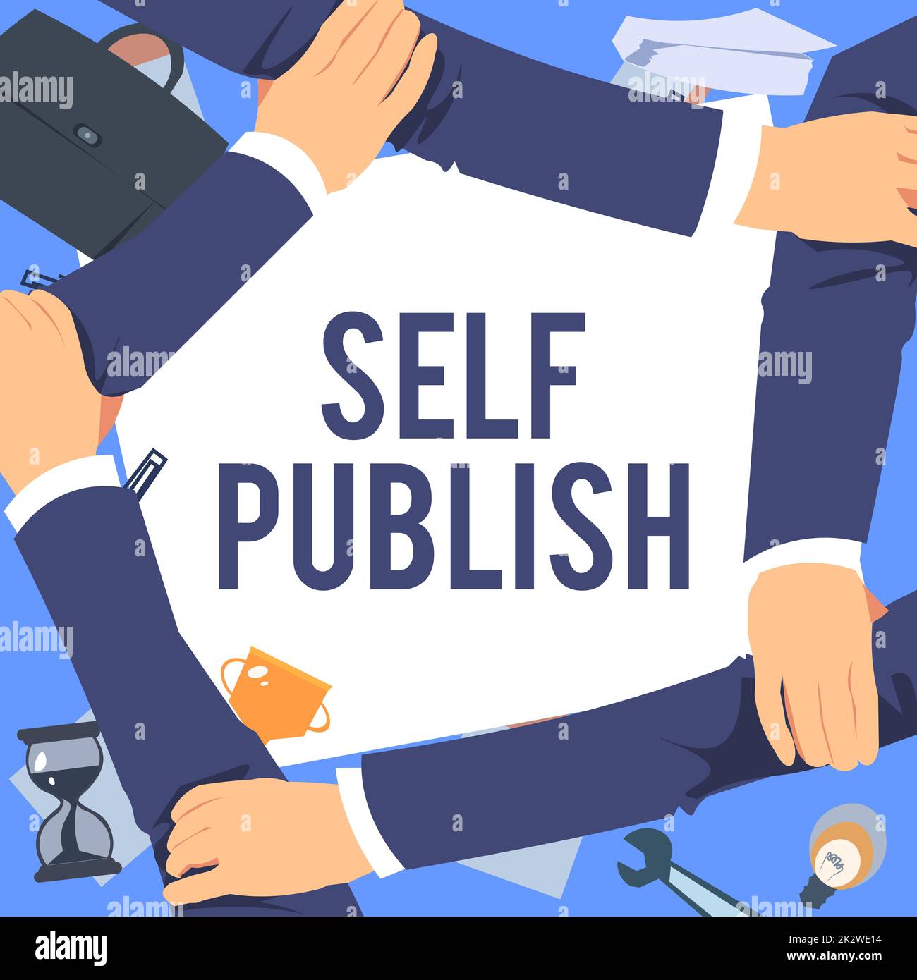 Text caption presenting Self Publish. Business overview Published work ...