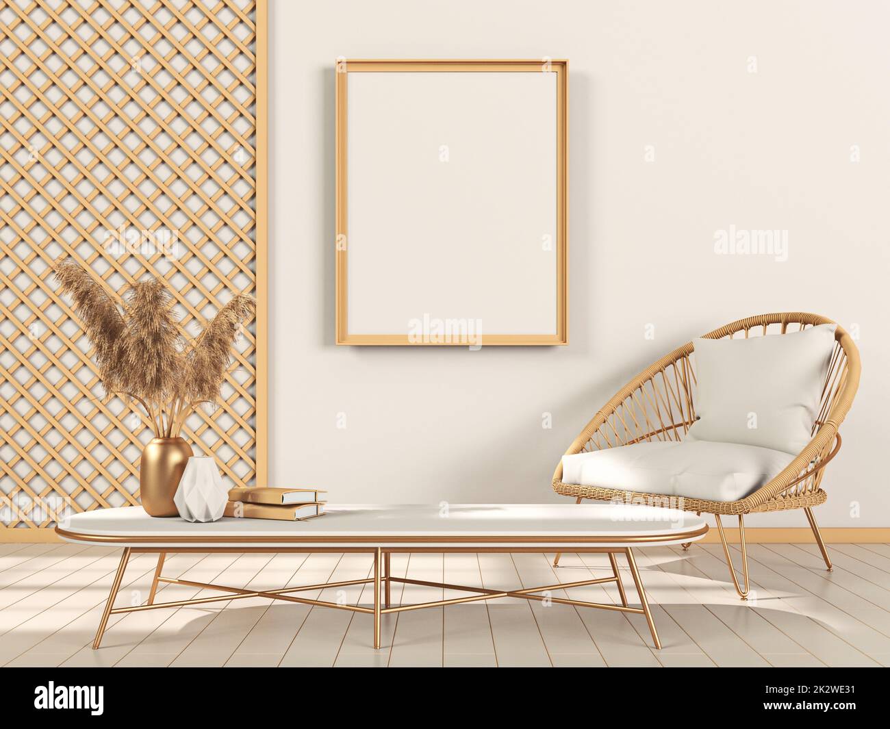 Mock up poster frames with wooden wall panel Stock Photo - Alamy