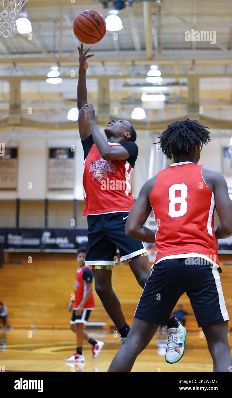 A player shooting a ball during an All-Star game in Indiana Highschool ...