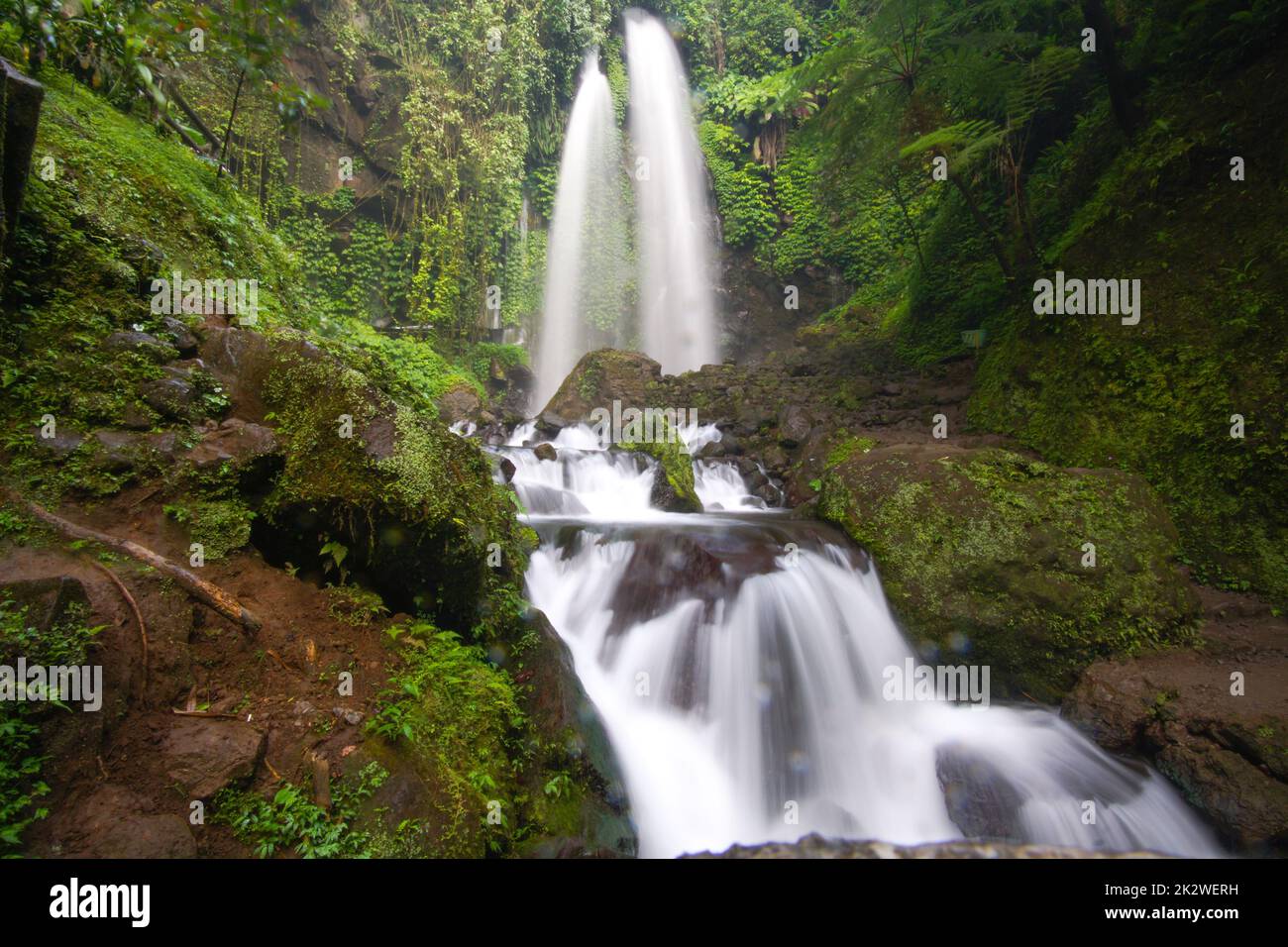 A closeup of beautiful Jumong Waterfall in rainforest located in ...