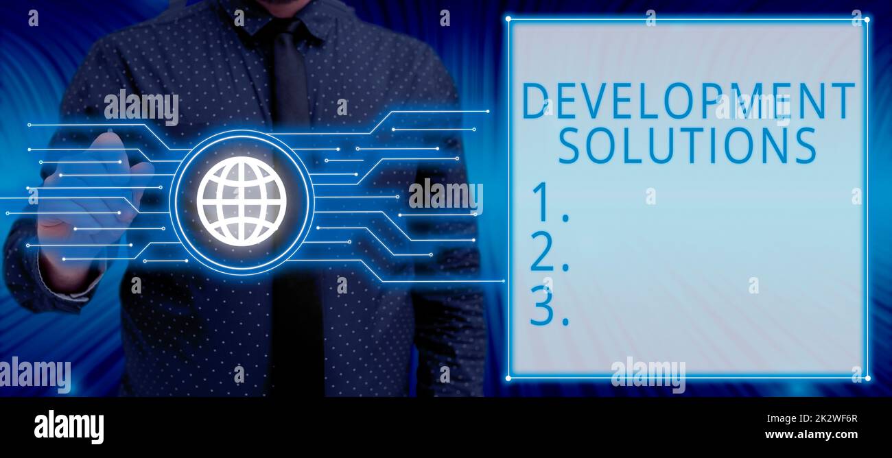 Text caption presenting Development Solutions. Word for Efficient Planning based on the Company ...