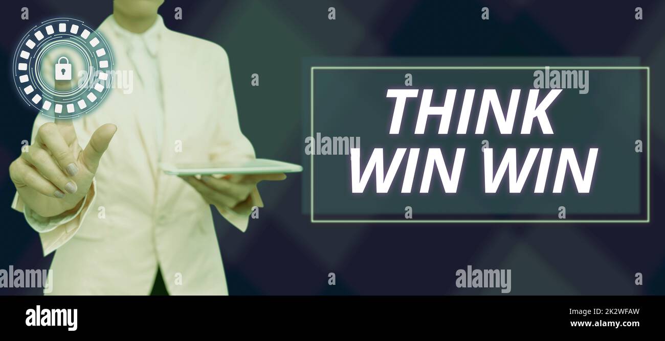 Hand writing sign Think Win Win. Concept meaning Business Strategy ...