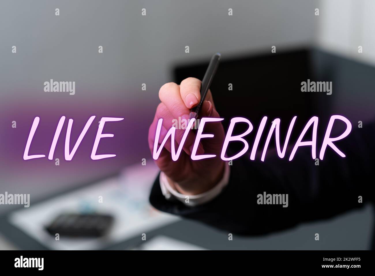 Text sign showing Live Webinar. Business showcase Interactive seminar ...