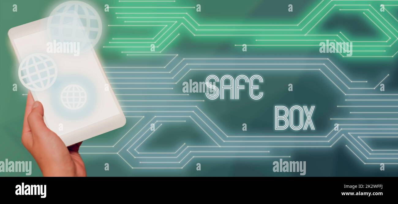 Sign displaying Safe Box. Word Written on A small structure where you ...