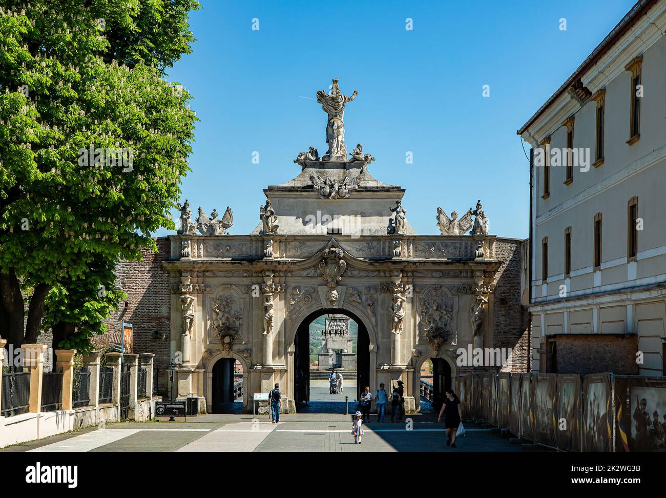 View at the gate for entrance in medieval fortress of Alba Iulia (Carolina),Transylvania Stock ...